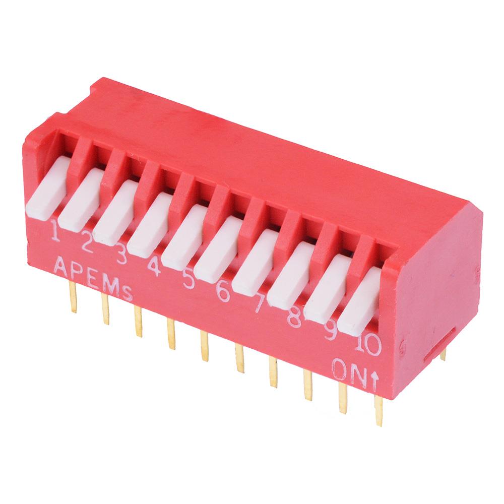 DPL10U APEM 10-Way Long Piano DIP Switch 2.54mm SPST — Maplin Pro | Your One Stop Component Shop
