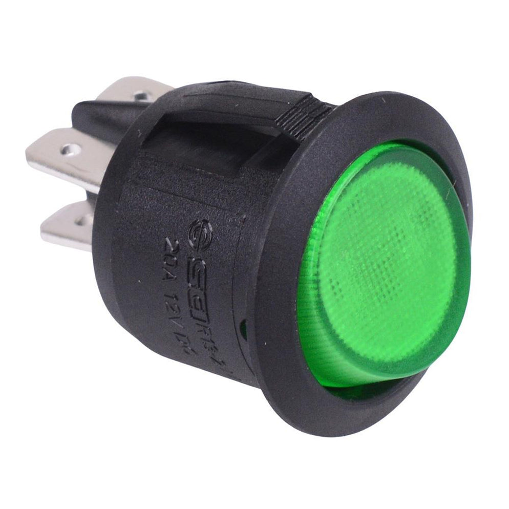 Green 12V illuminated On-Off 20mm Round Rocker Switch DPST 20A R13-244 ...