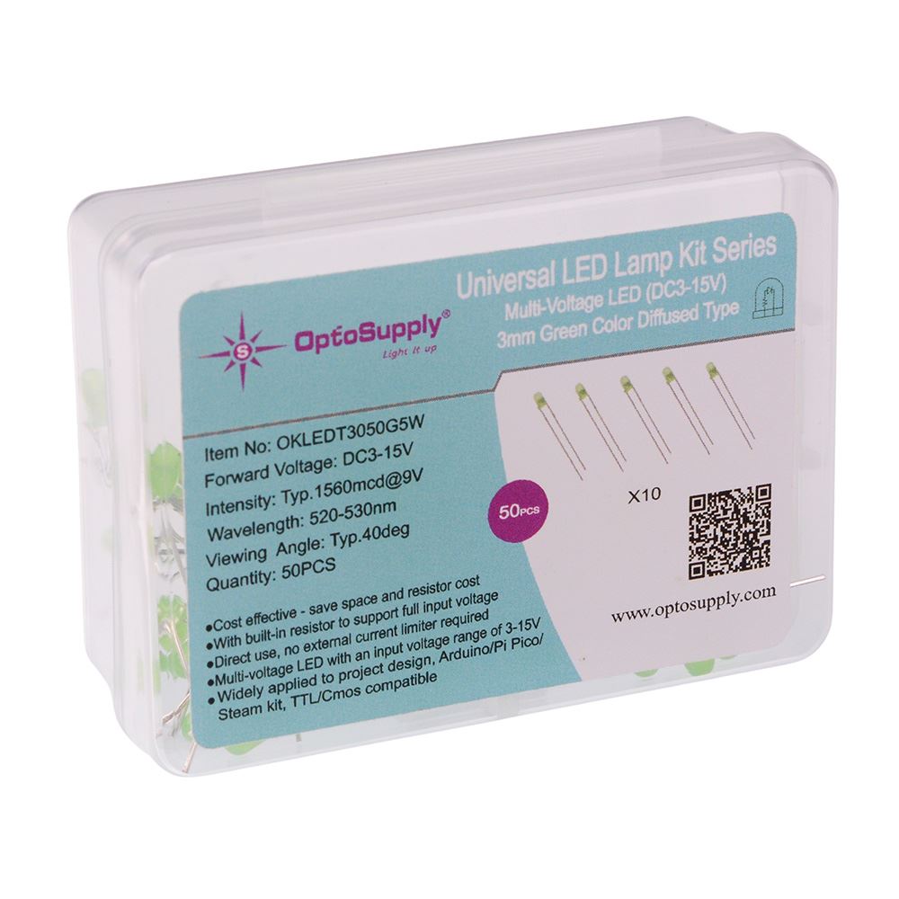 Green 3mm Multi-Voltage (3-15V) LED Kit - Box of 50 — Maplin Pro | Your ...