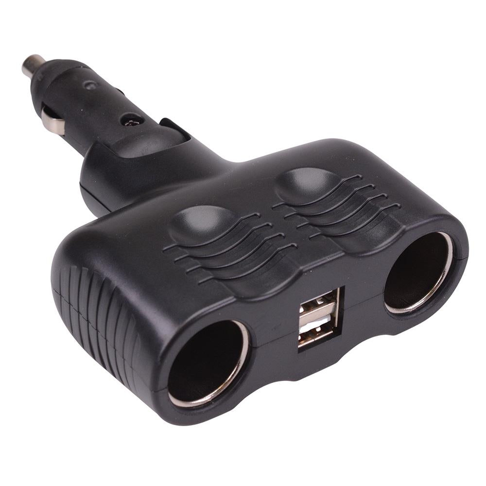 2 Way Cigarette Lighter Socket Splitter + Dual USB-A 12V/24V A13-123 ...