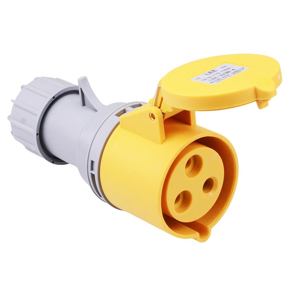 Yellow 32A 110V 2P+E Industrial Inline Socket IP44 — Maplin Pro | Your One Stop Component Shop