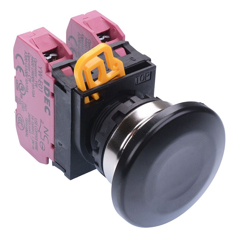 YW4B-A4E02B Black 22mm Metal Bezel Mushroom Maintained Push Button Swi ...