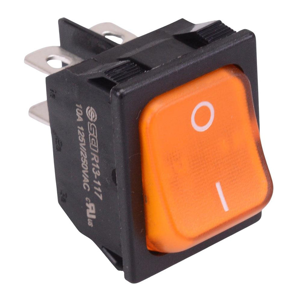 Yellow 230V illuminated On-Off Rectangle Rocker Switch DPST 10A R13-11 ...