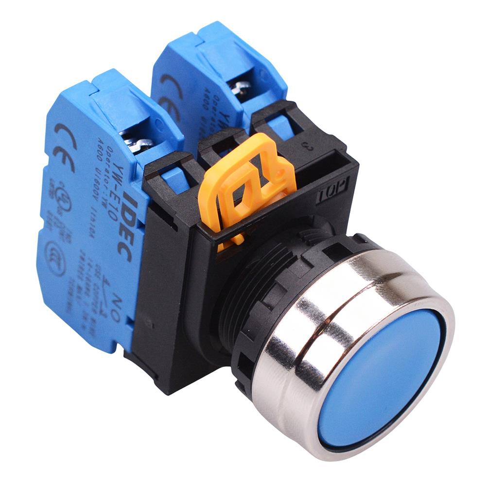 YW4B-M1E20S Blue 22mm Metal Bezel Momentary Push Button Switch 2NO IP6 ...